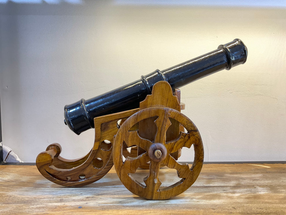 Handcrafted Teak Wood Canon with Steel Barrel Table Decor Sculpture ...