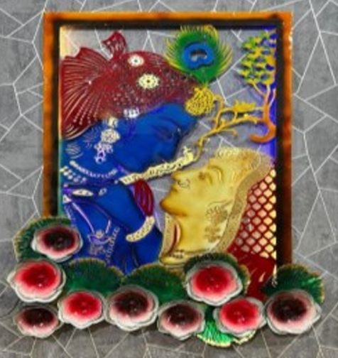 Handcrafted Radha Krishna Frame with LED lights Steel Wall Decor Art ...